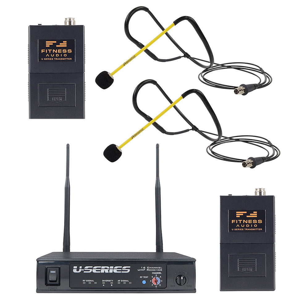 Fitness Audio UHF Microphone System 2 Aeromic Headsets + Transmitters ...
