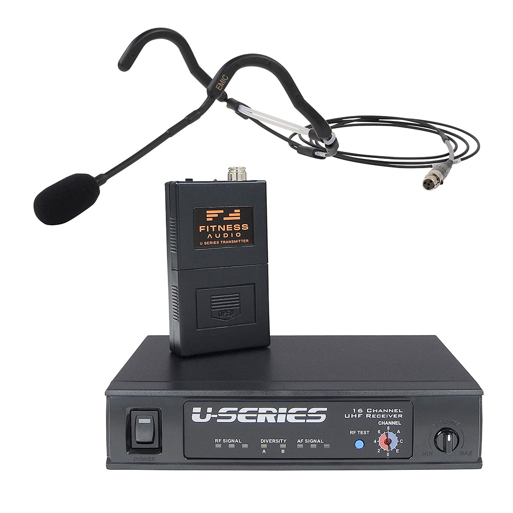 Fitness Audio UHF 16-Channel Wireless Mic Base System w/ Emic Headset ...